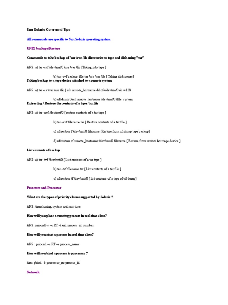 Unix Backups Restore All Commands Are Specific To Sun Solaris Operating System Pdf Unix