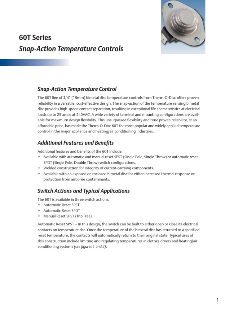 Snap-Action Temperature Controls: 60T Series | PDF | Switch | Hvac