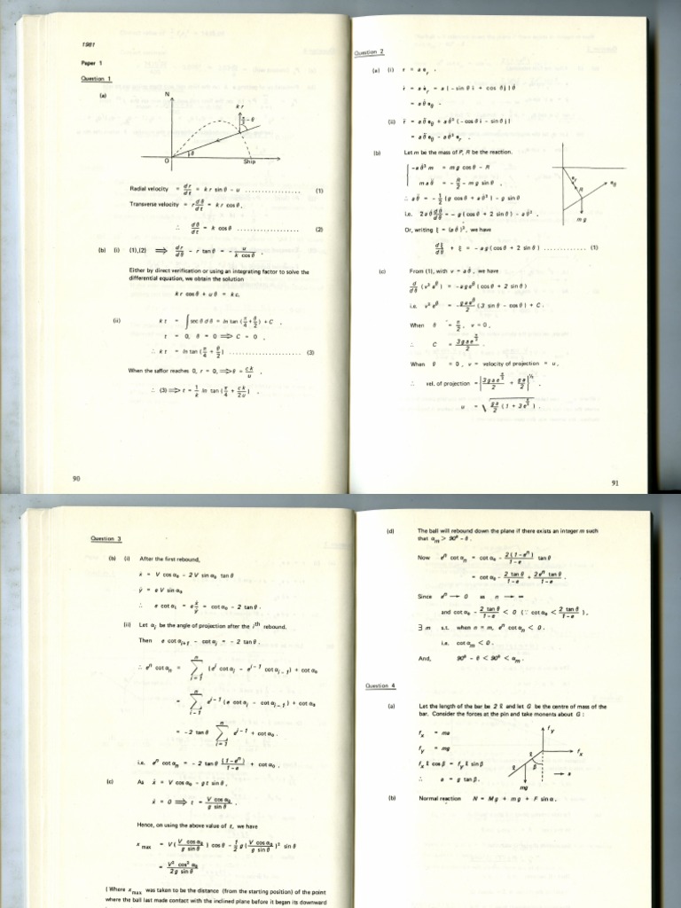 1981 AL Applied Mathematics Paper 1, 2 - Solutions | PDF 1981 AL Applied Mathematics Paper 1, 2 - Solutions | PDF