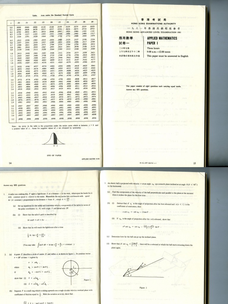 1981 AL Applied Mathematics Paper 1, 2 | PDF 1981 AL Applied Mathematics Paper 1, 2 | PDF