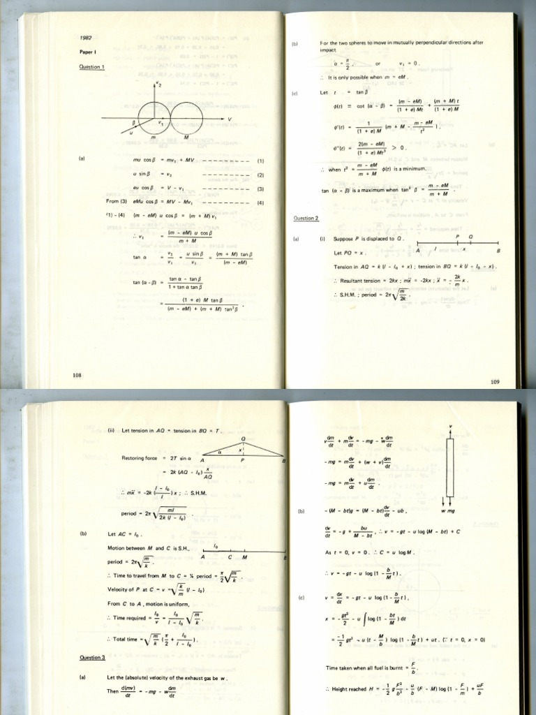 1982 AL Applied Mathematics Paper 1, 2 - Solutions | PDF