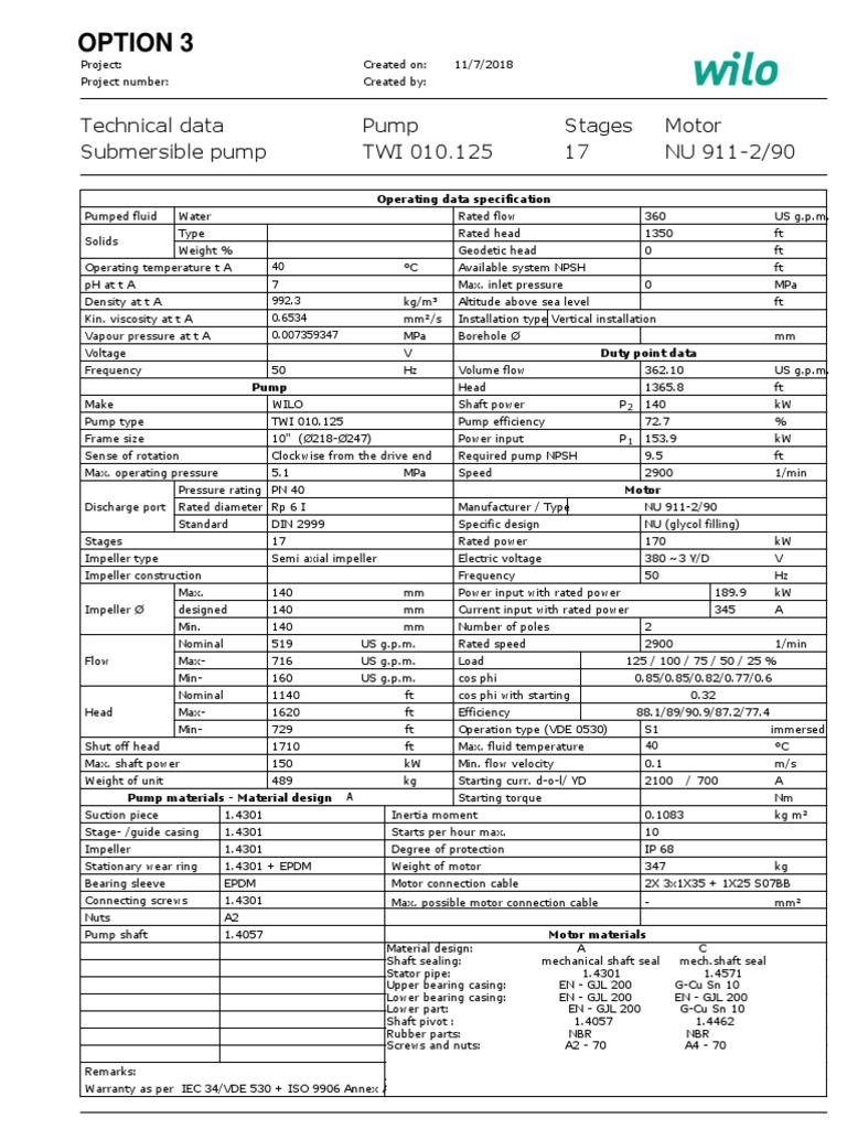 Option 3 Pumps Datasheet and Curve | PDF | Pump | Machines