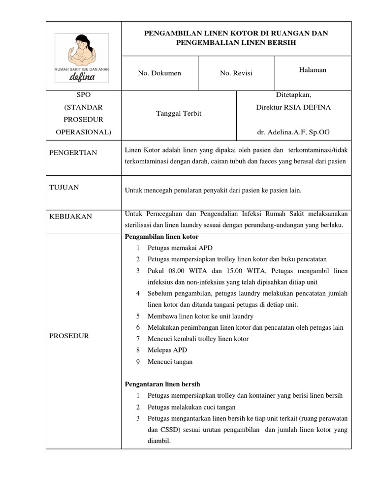 Spo Pengambilan Linen Kotor Di Ruangan Dan Pengembalian Linen Bersih | PDF