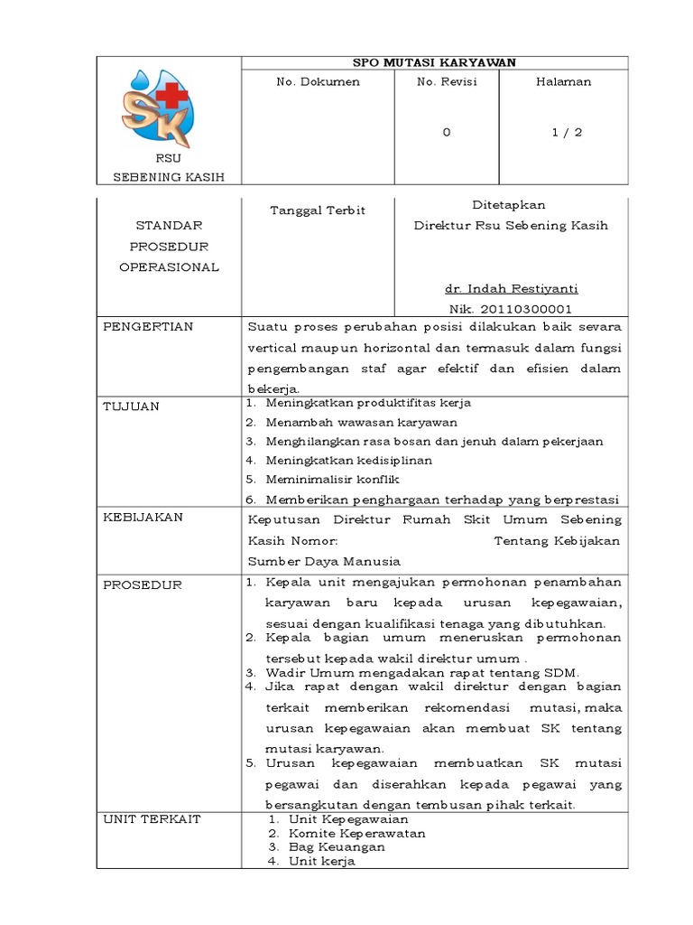 Prosedur Mutasi Karyawan RSU Sebening Kasih | PDF | Karier & Perkembangan