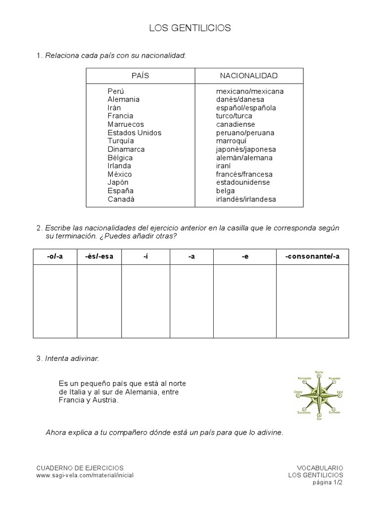 Ejercicios Gentilicios PDF | PDF | Lingüística | Lenguas de Europa