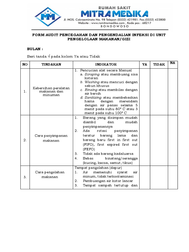 Form Audit Pelayanan Gizi | PDF