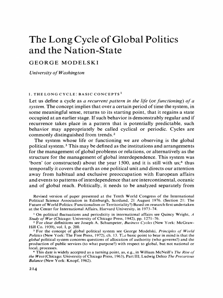 Modelski (1978) The Long Cycle of Global Politics and The Nation-State ...