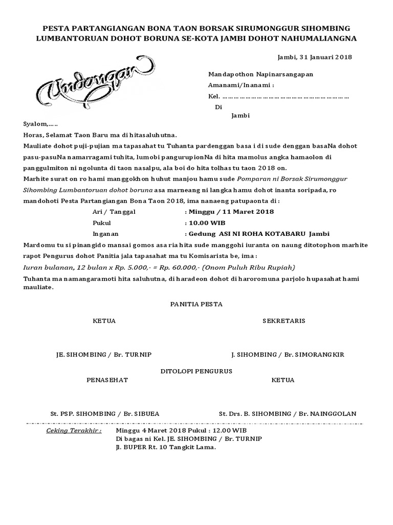 Undangan Pesta Bona Taon 2018 | PDF | Memasak, Makanan, & Anggur