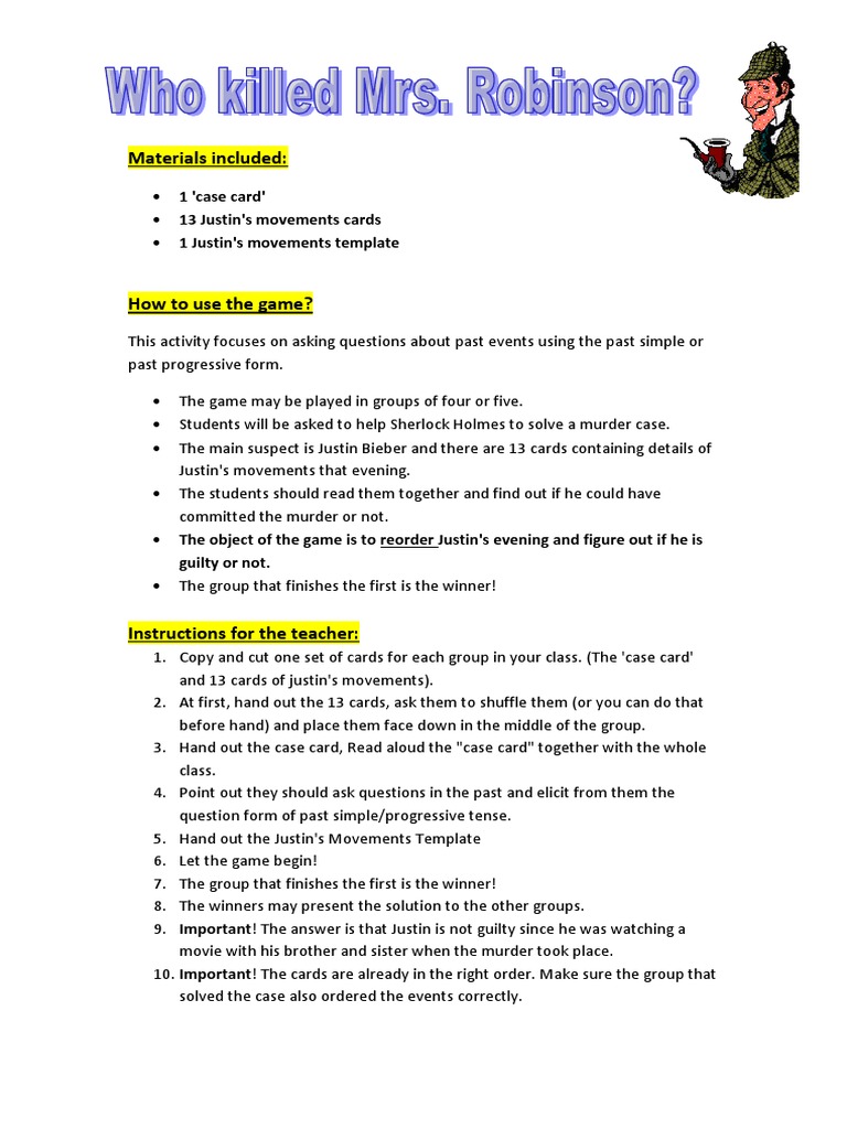 Past Simple Past Continuous Game Solving A Murder Fun Activities Games ...