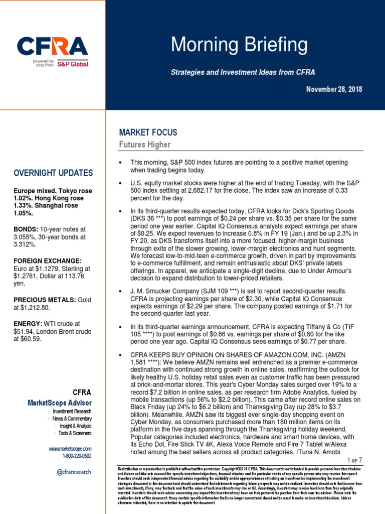 S&P Morning Briefing 28 Nov 2018 | PDF | Stocks | Investor