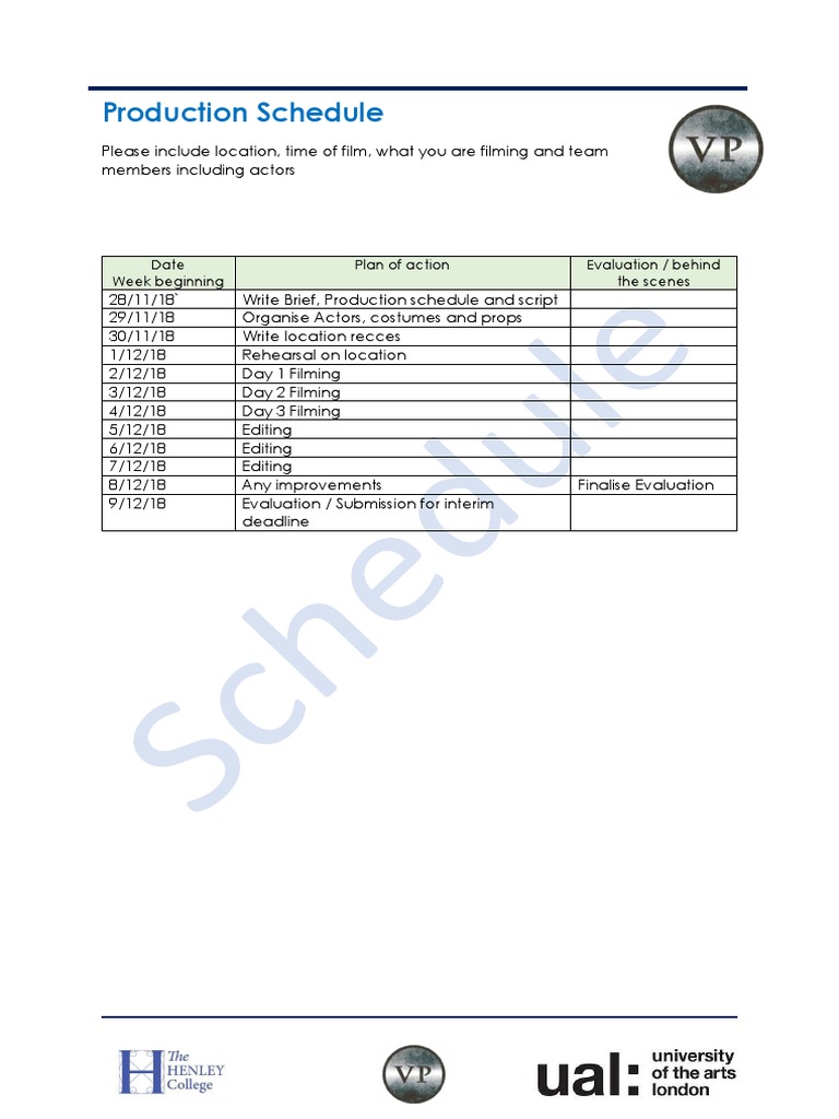 Film Production Schedule Overview | PDF