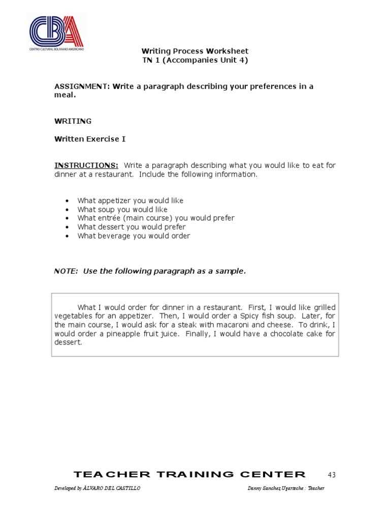 Writing Process Worksheet Unit 4 Tn1 2 3 | PDF | Hors D'oeuvre | Meal