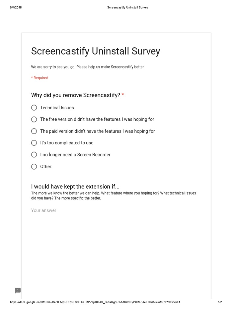 Screencastify Uninstall Survey | PDF