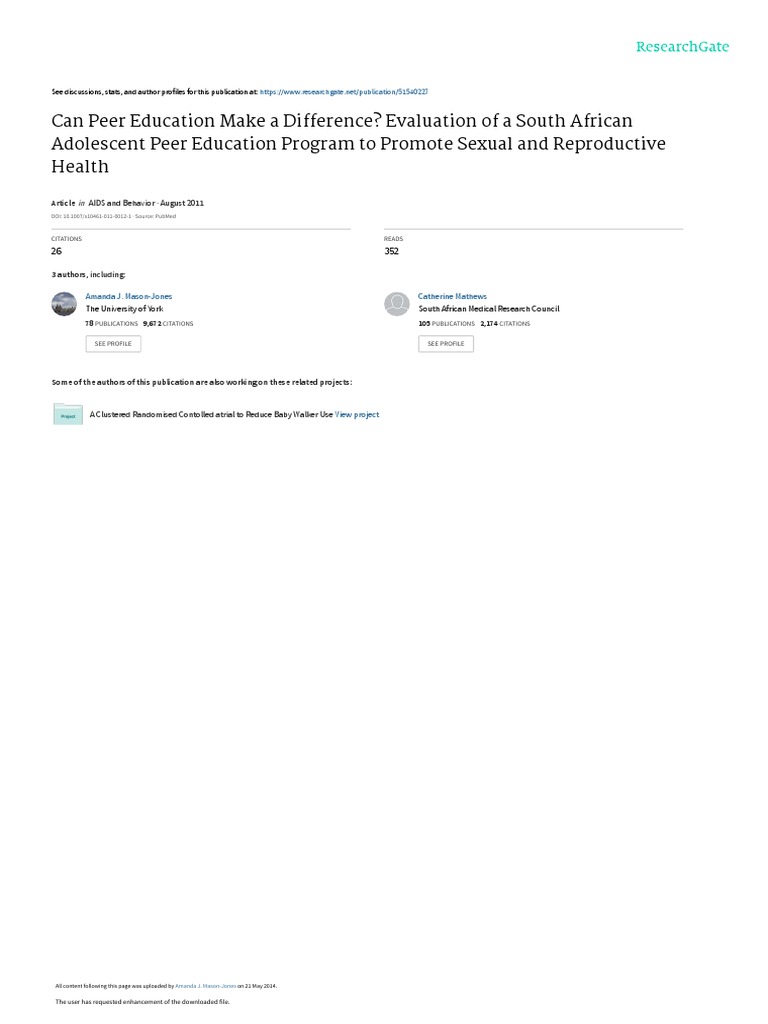 Can Peer Education Make A Difference? Evaluation of A South African ...