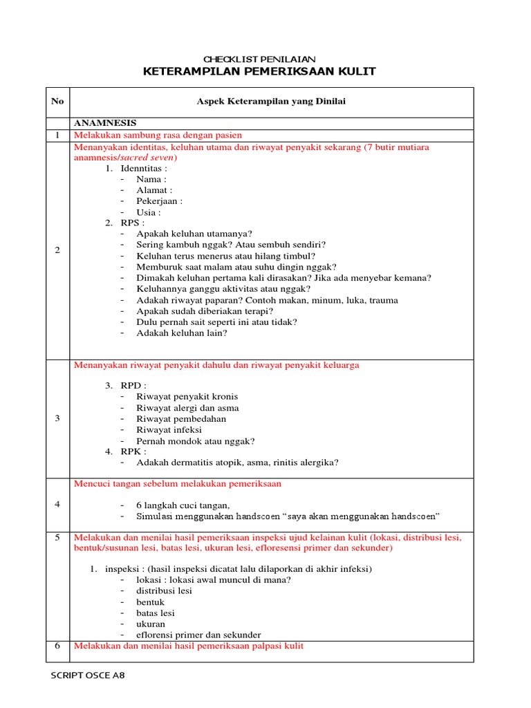 Script Osce Topik Kulit A8 | PDF