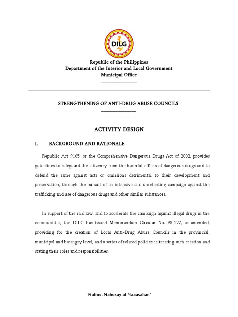 Training Design for Strengthening BADAC | Substance Abuse | Government