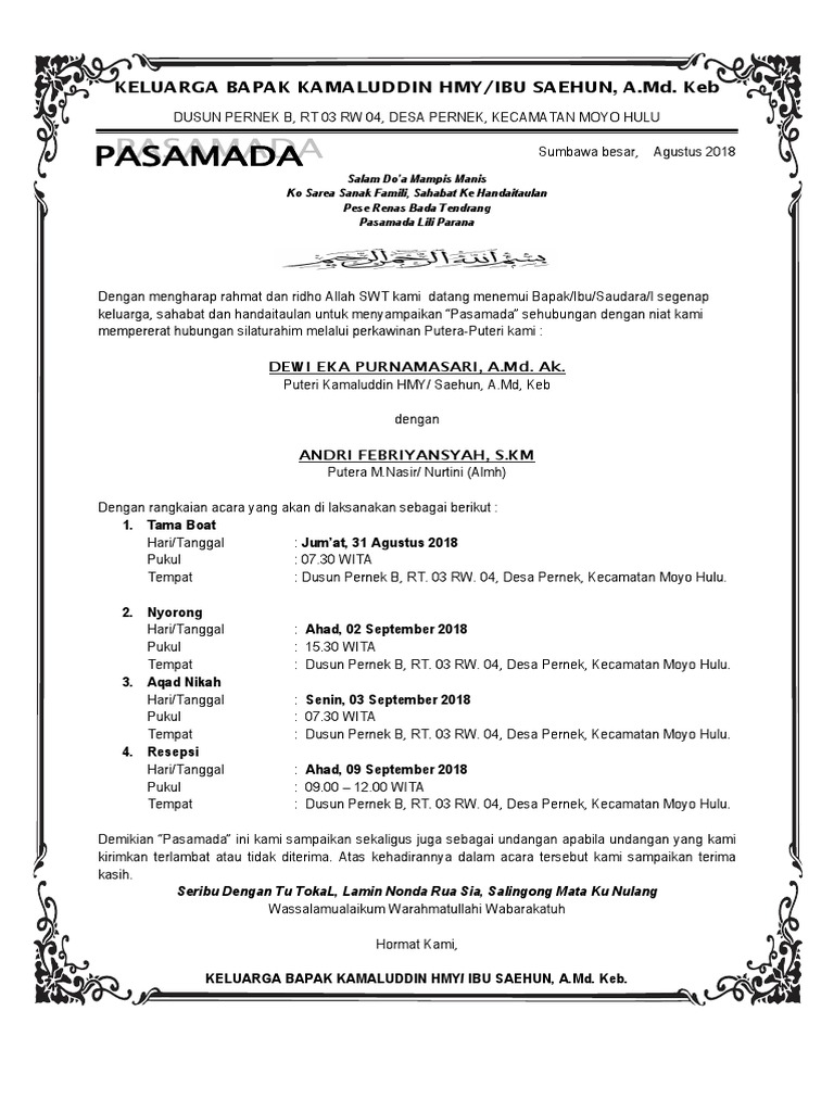 Undangan Pasamada Perkawinan Dewi & Andri | PDF