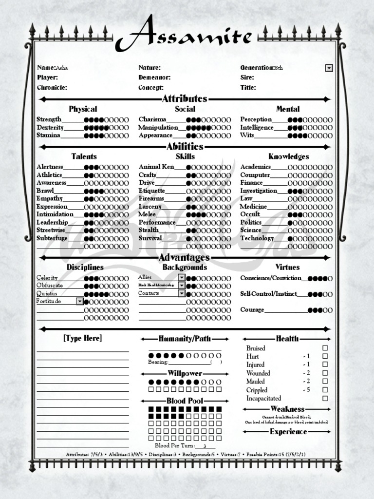 An Analysis of Asha, an 8th Generation Assamite Vampire | PDF | Action ...