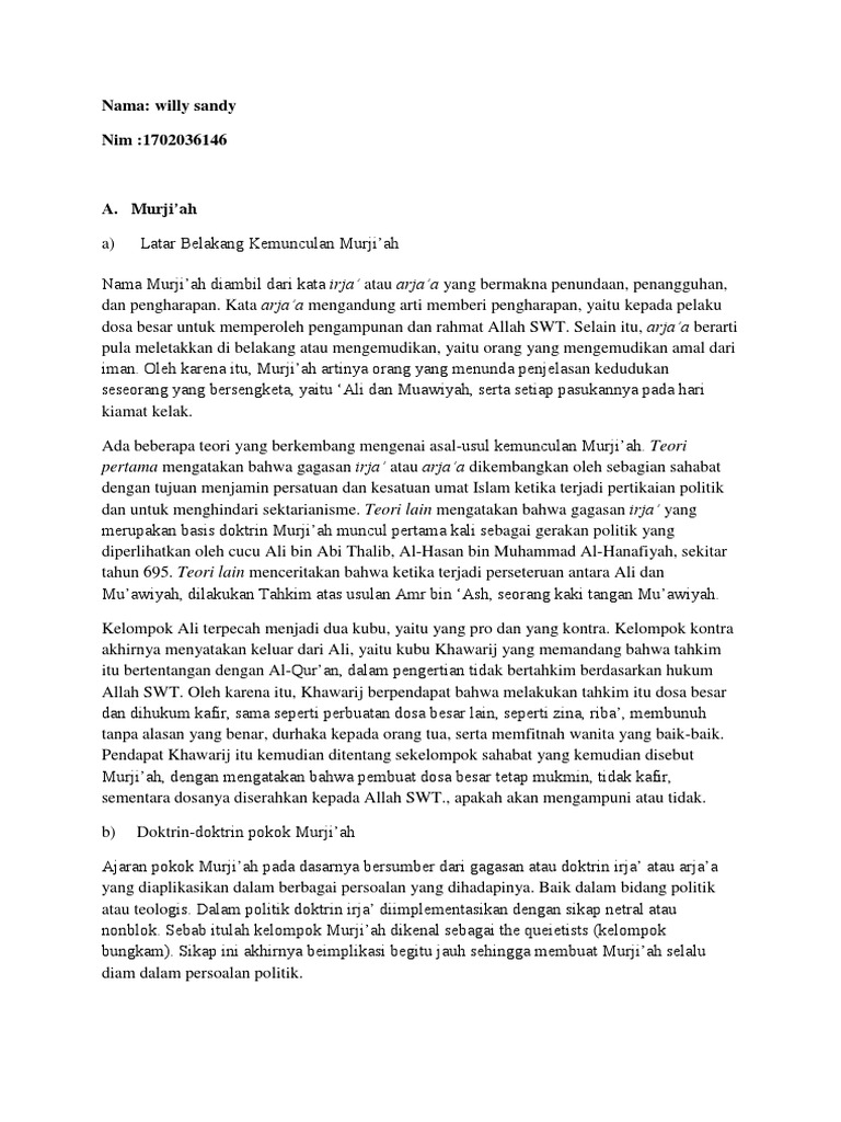 Aliran Murji'Ah Dan Mu'Tazilah | PDF | Agama & Spiritualitas