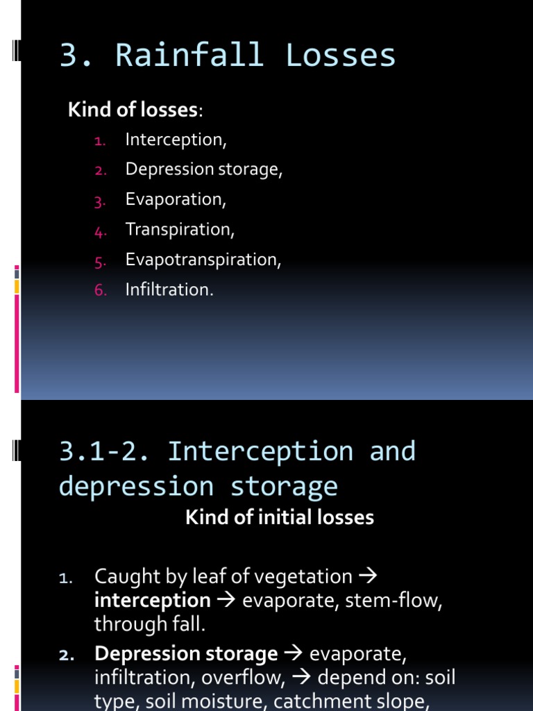 Rainfall losses and effective rainfall calculation | PDF