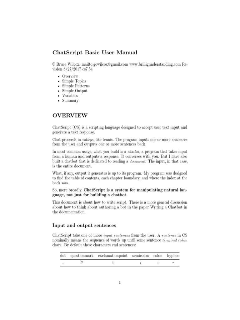 ChatScript Basic User Manual | PDF | Computer File | Grammar