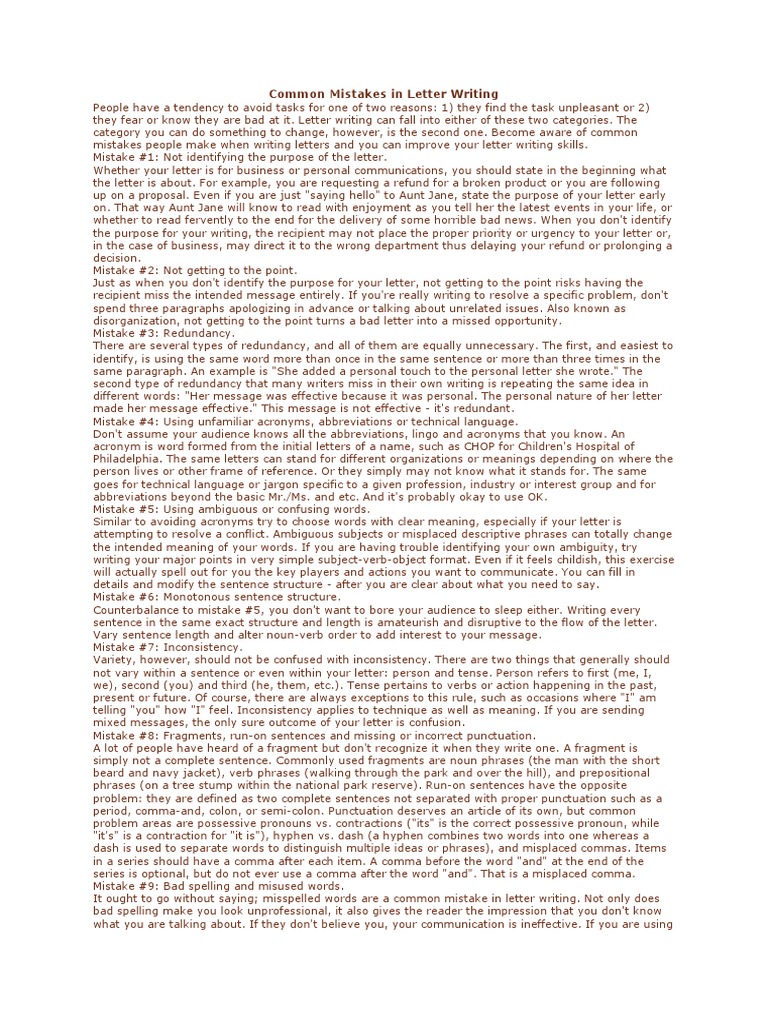 Ten Common Mistakes to Avoid in Business Letter Writing and How to ...