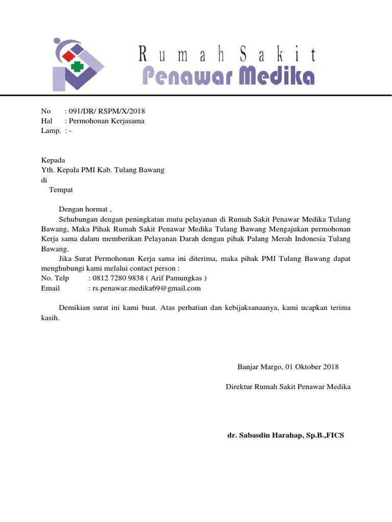 Surat Permohonan Kerjasama PMI | PDF