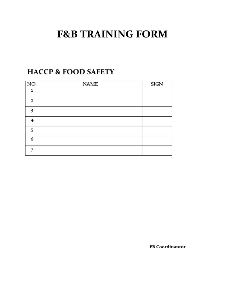 F&B Training Form: Haccp & Food Safety | PDF
