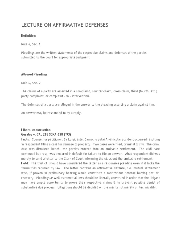 Discussion in Affirmative Defenses | PDF | Pleading | Complaint