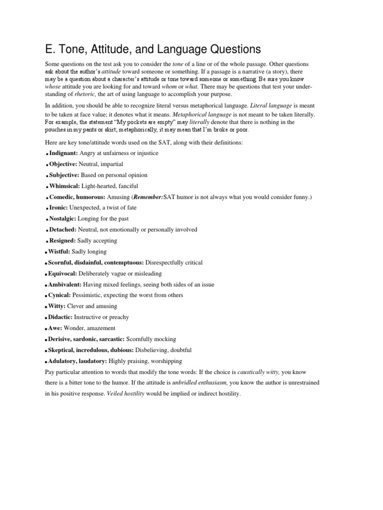 E. Tone, Attitude, and Language Questions | PDF