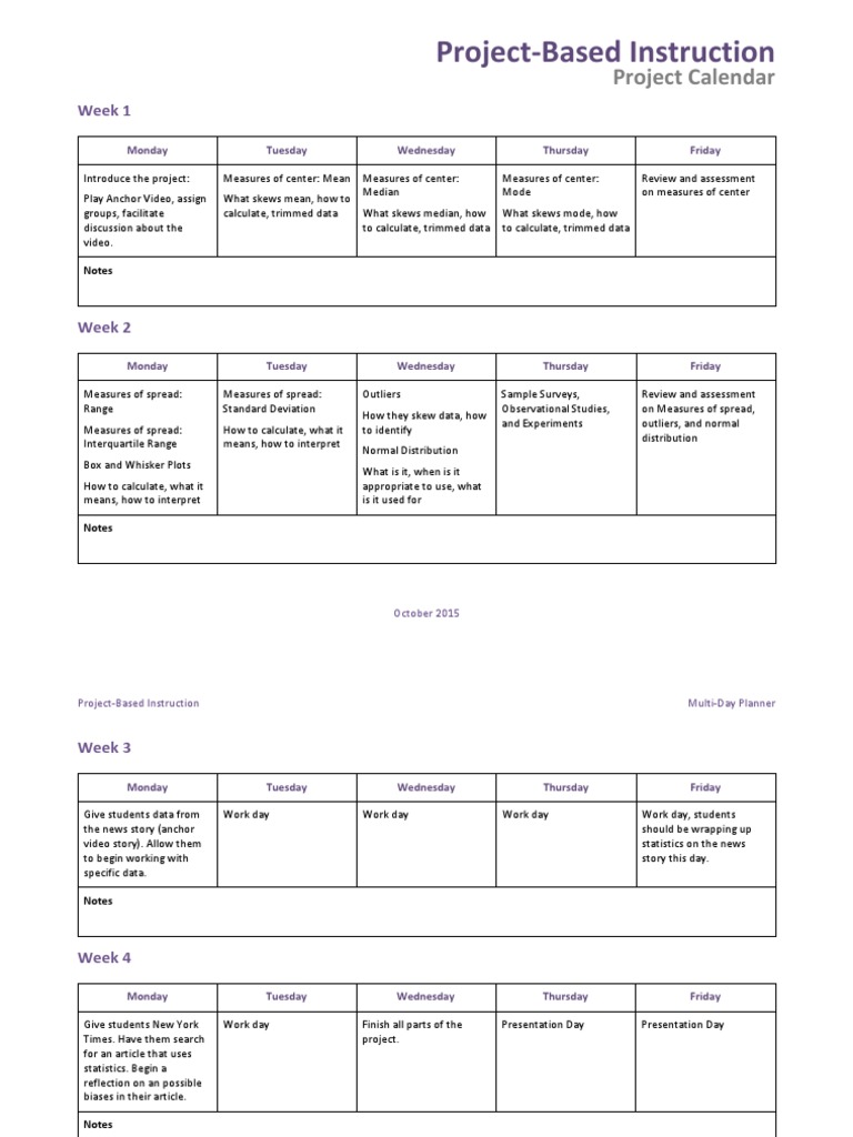 Pbi Project Calendar | PDF | Outlier | Mean