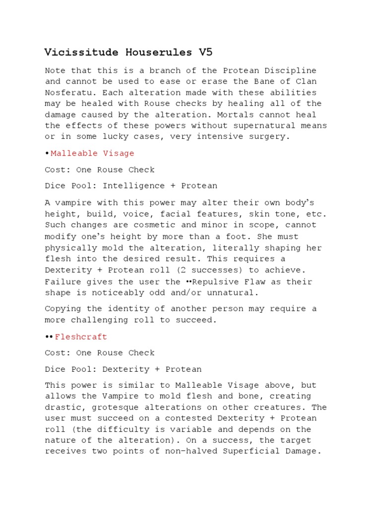 Vicissitude Houserules V5 | PDF