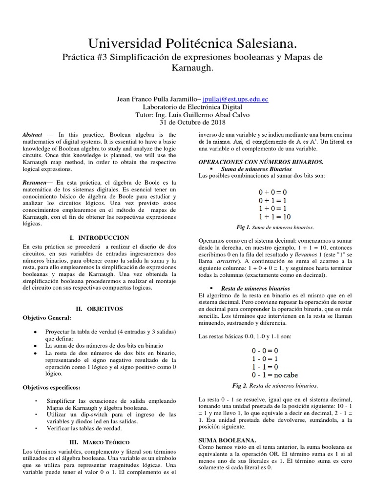 Practica - 3 - Simplificación de Expresiones Booleanas y Mapas de Karnaugh | PDF | Sustracción ...