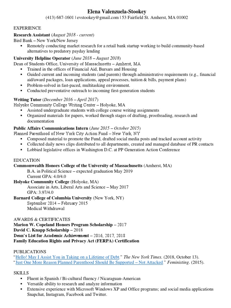 Elena Valenzuela-Stookey Resume 2018 PDF | PDF | Massachusetts | Social ...