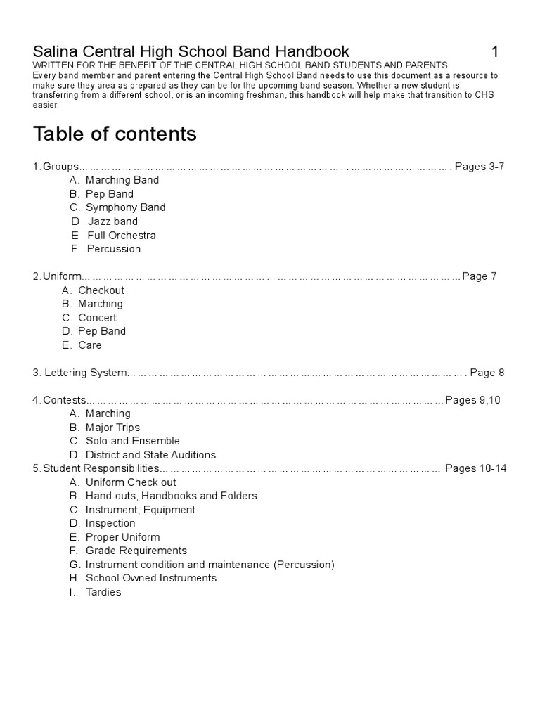 Chs Band Handbook 2017-18 | PDF | Audition | Orchestras