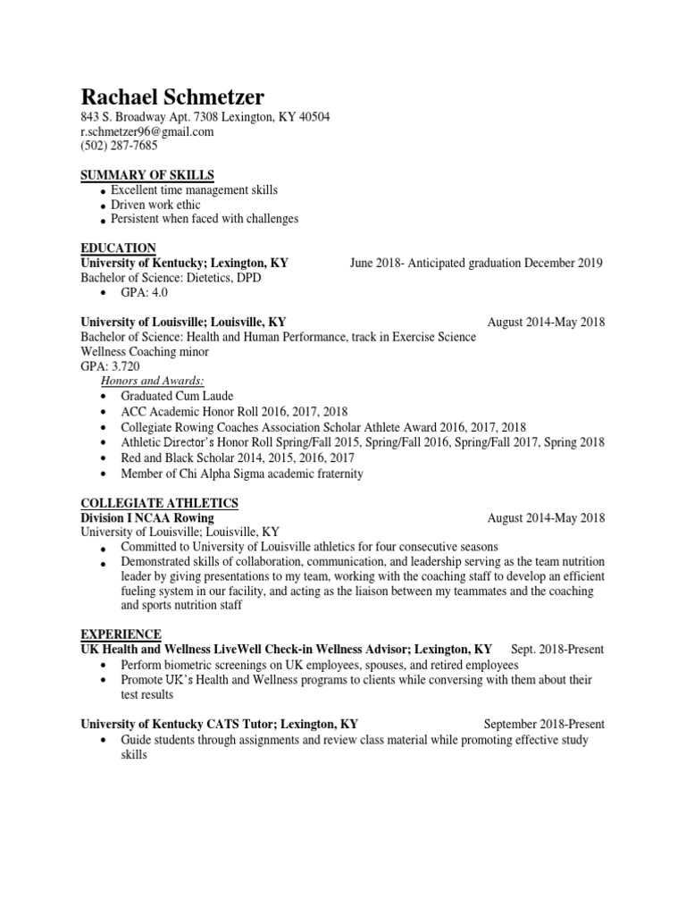 Resume Uky | PDF | Dietitian | Foods