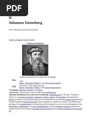 Johannes Gutenberg Timeline Of Life