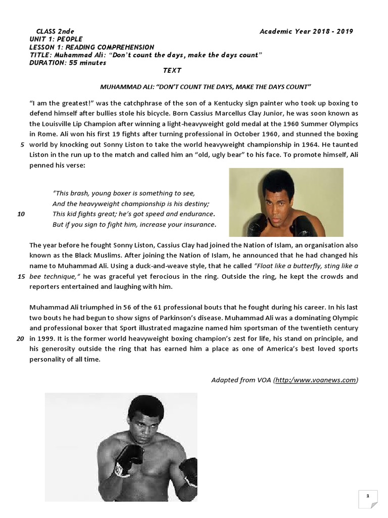 Muhammad Ali Reading Lesson | PDF | Muhammad Ali | Adverb