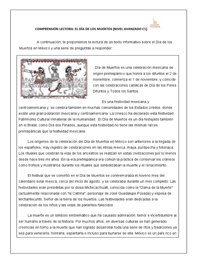 Comprensión Lectora: Día de Muertos | PDF | Cultura (general ...