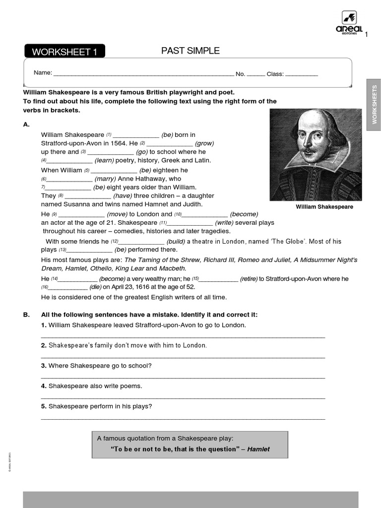 Worksheet 1: Past Simple | PDF | William Shakespeare
