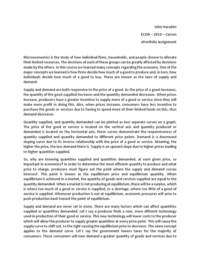 Micro Eportfolio Assignment | PDF | Supply (Economics) | Economic ...