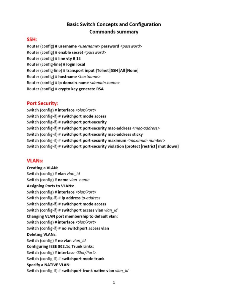 Basic Switch Concepts and Configuration Commands Summary: Creating A ...