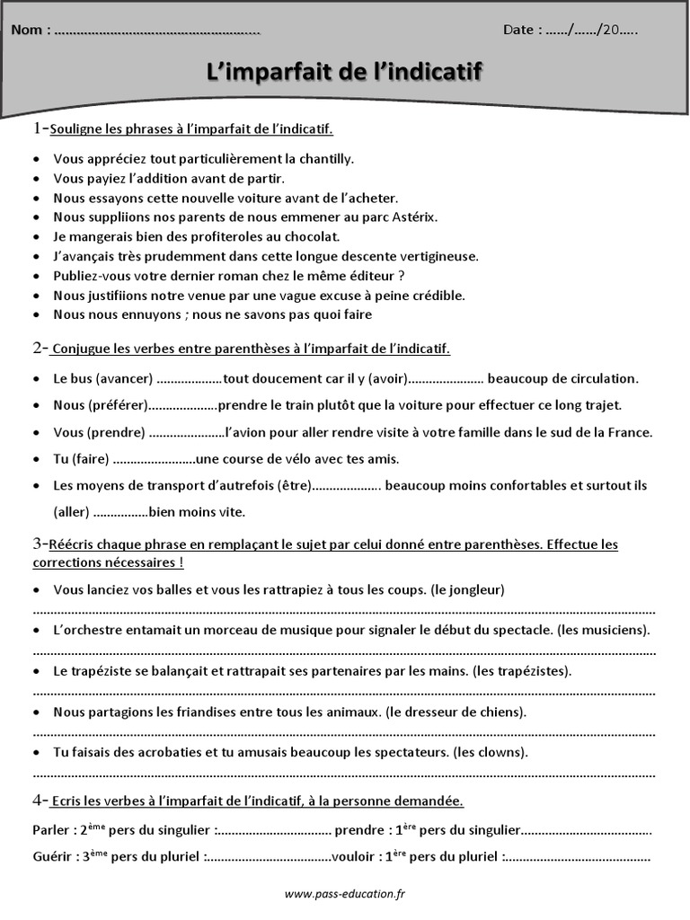 Imparfait Exercices Conjugaison CE2 ♢ L'imparfait ~ Cartable D'une