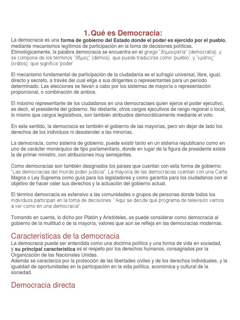 Qué Es Democracia | PDF | Monarquía | Democracia