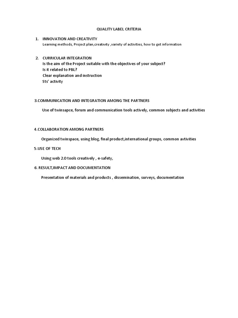 Quality Label crIterIa | PDF