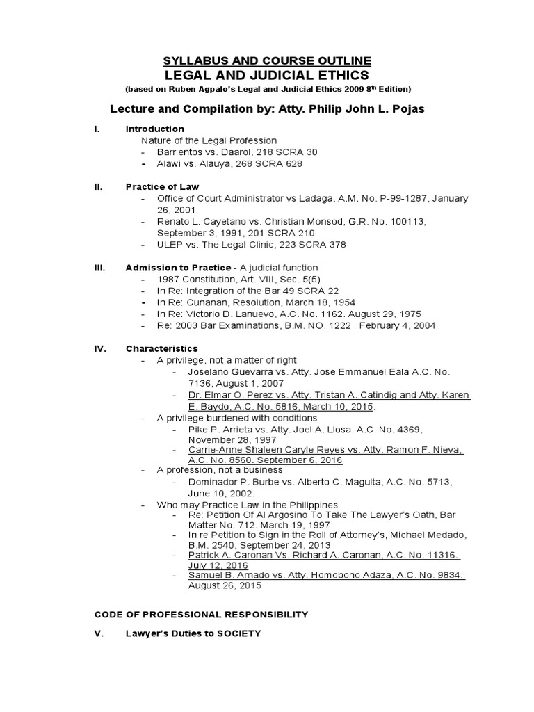 Course Outline Legal Ethics | PDF | Politics | Social Science