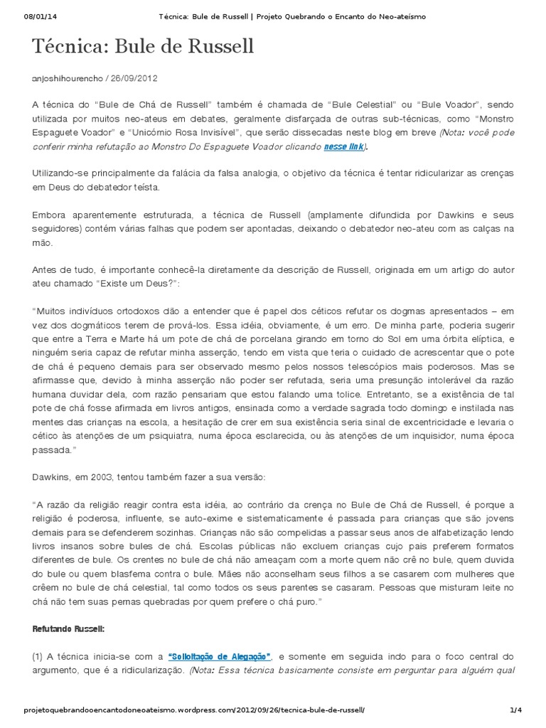 45.técnica - Bule de Russell PDF | PDF | Epistemologia | Religião e crença