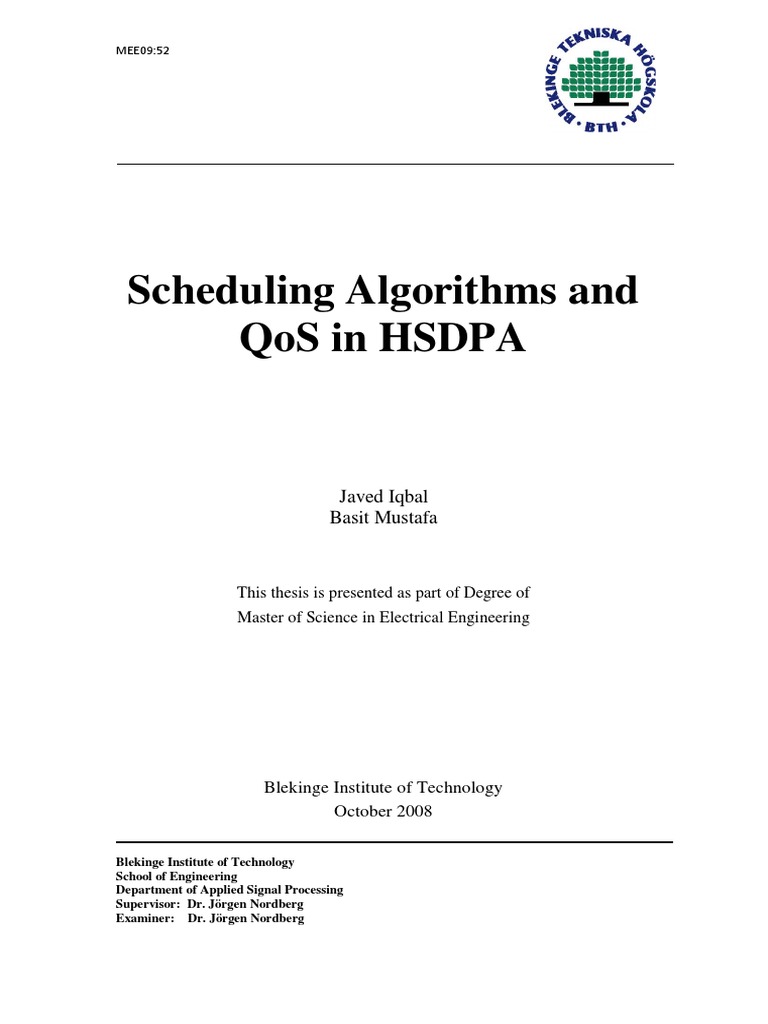 Scheduling Algorithms and Qos in Hsdpa: Javed Iqbal Basit Mustafa | PDF | High Speed Packet ...