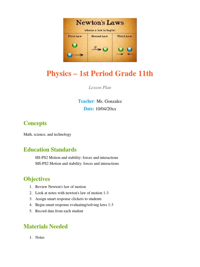 Grade 11 Physics Lesson on Newton's Laws | PDF