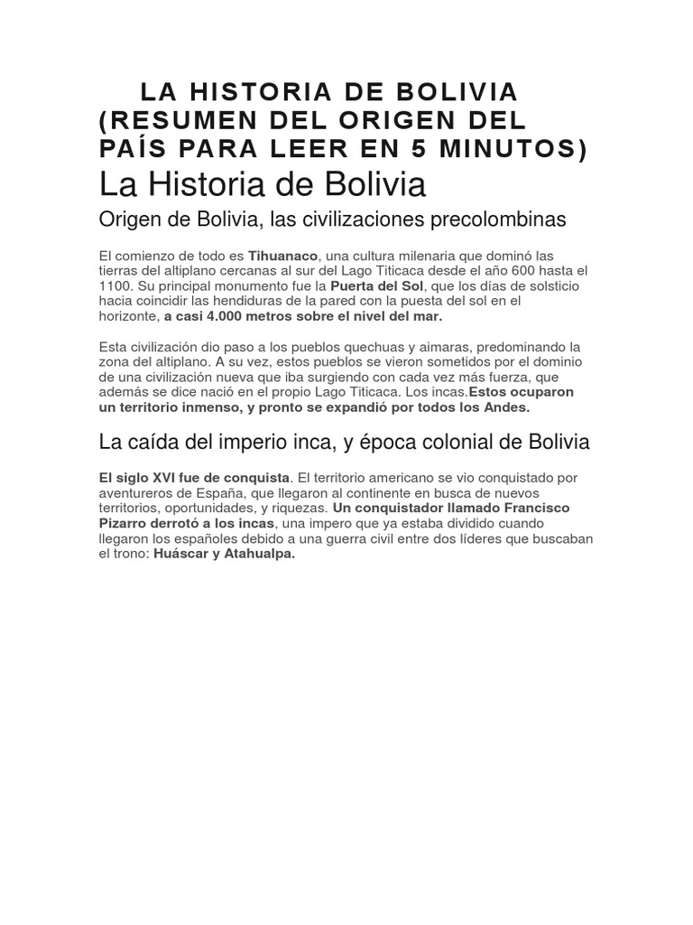 La Historia de Bolivia | PDF
